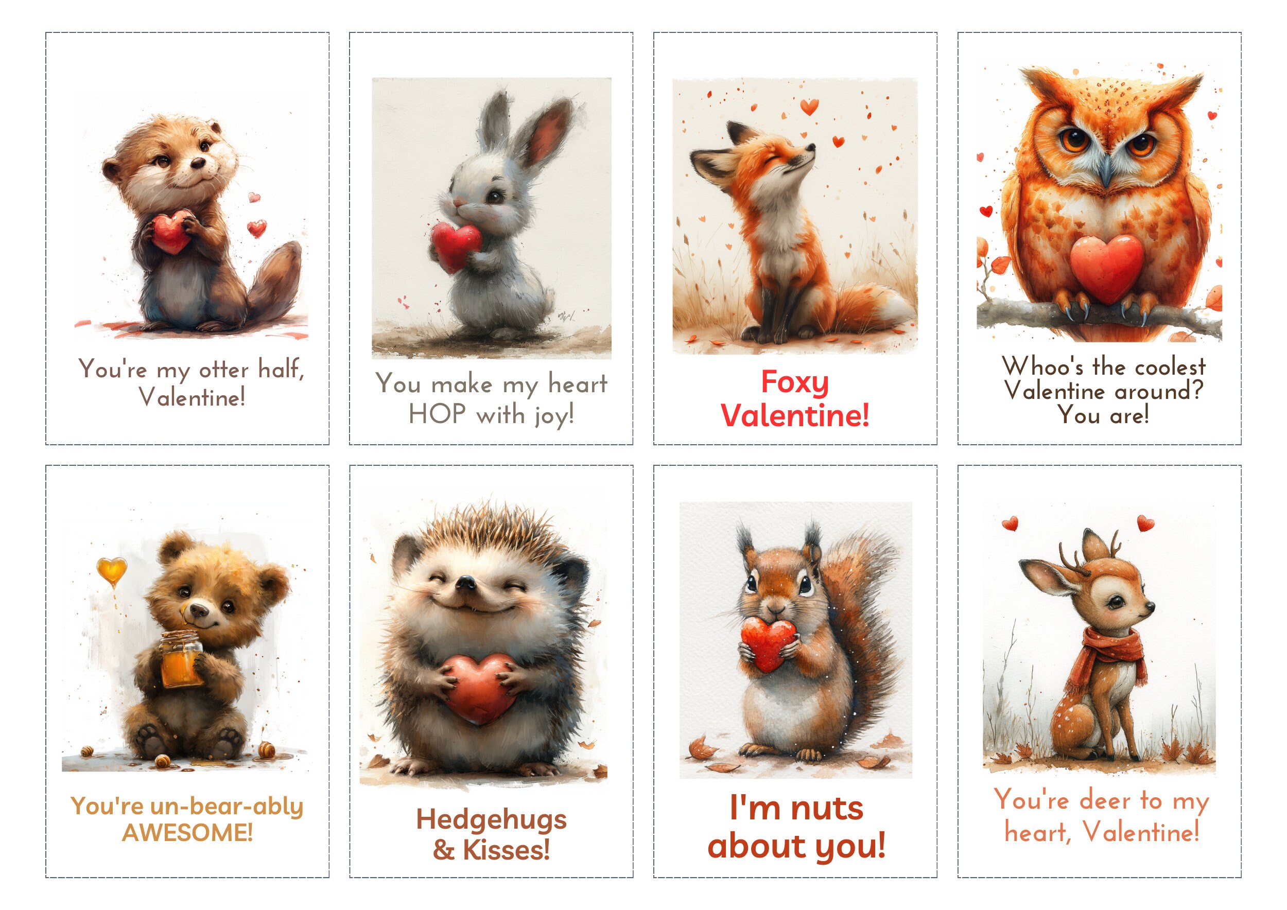 Printable Woodland Animal Valentine Cards – Kids' Valentines (digital ...