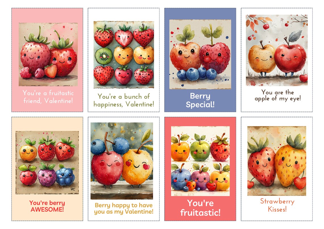 Printable Fruit Valentine Cards - Instant Download Valentine's Day ...
