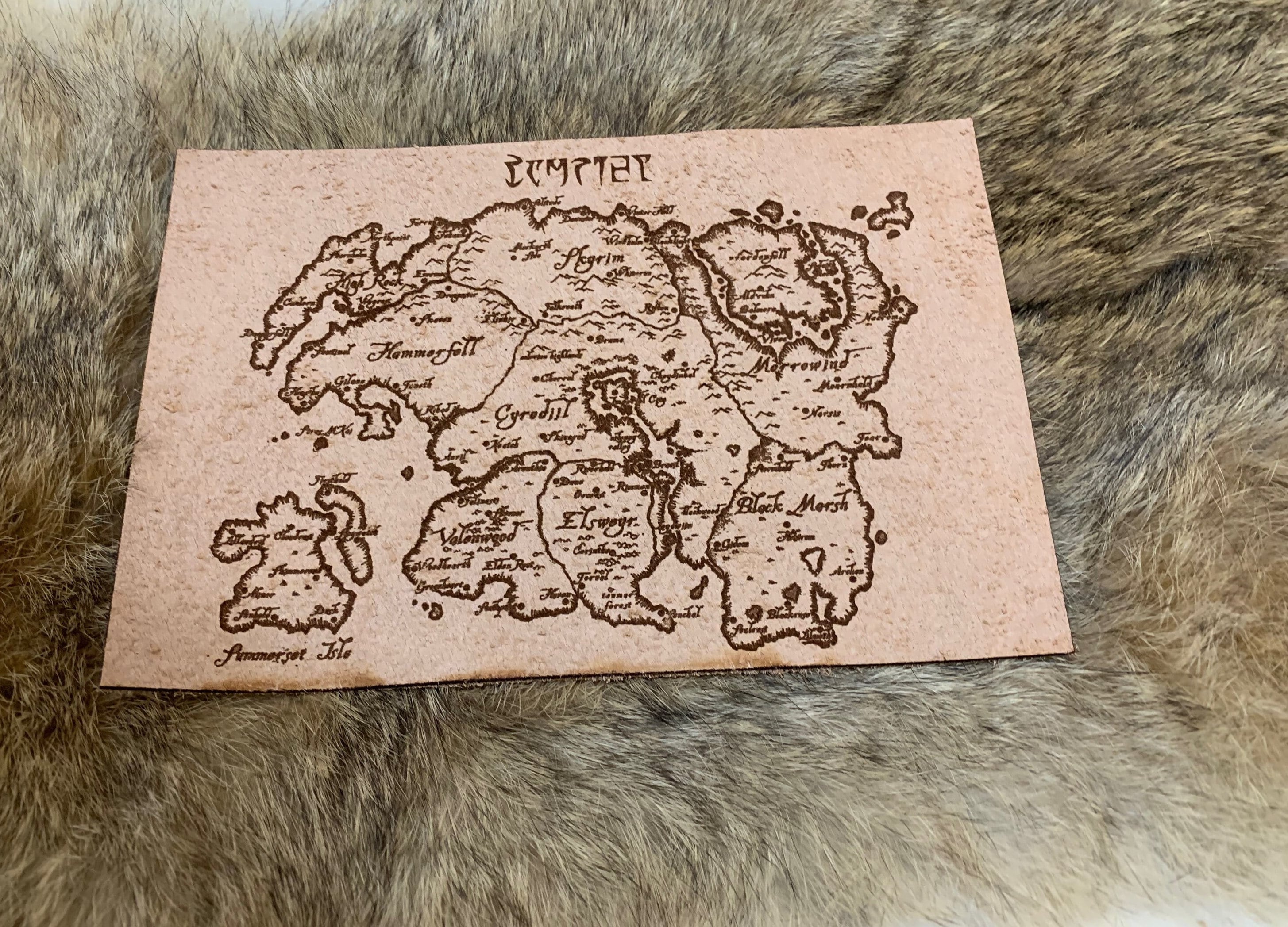 Tamriel Leather Map - Laser Engraved Map - Elder Scrolls - Fantasy Map ...