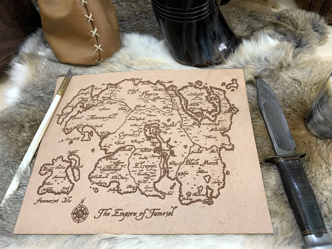 Tamriel Leather Map - Laser Engraved Map - Elder Scrolls - Fantasy Map ...