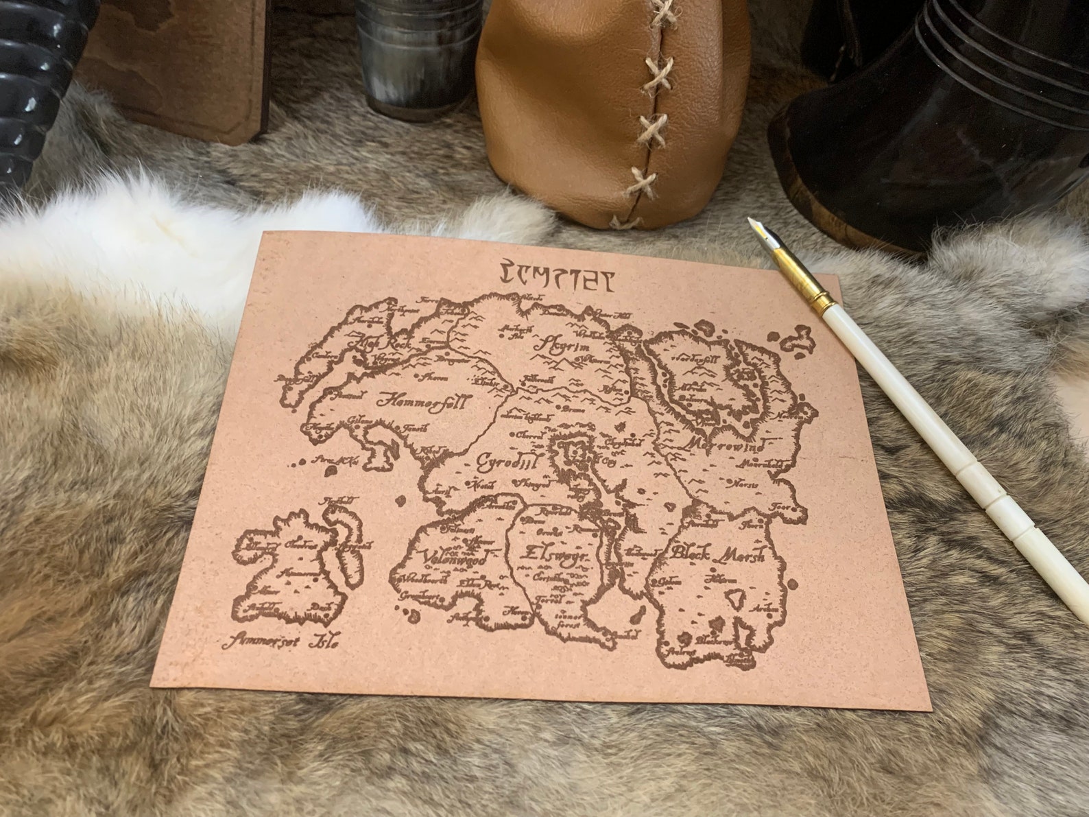 Tamriel Leather Map - Laser Engraved Map - Elder Scrolls - Fantasy Map ...