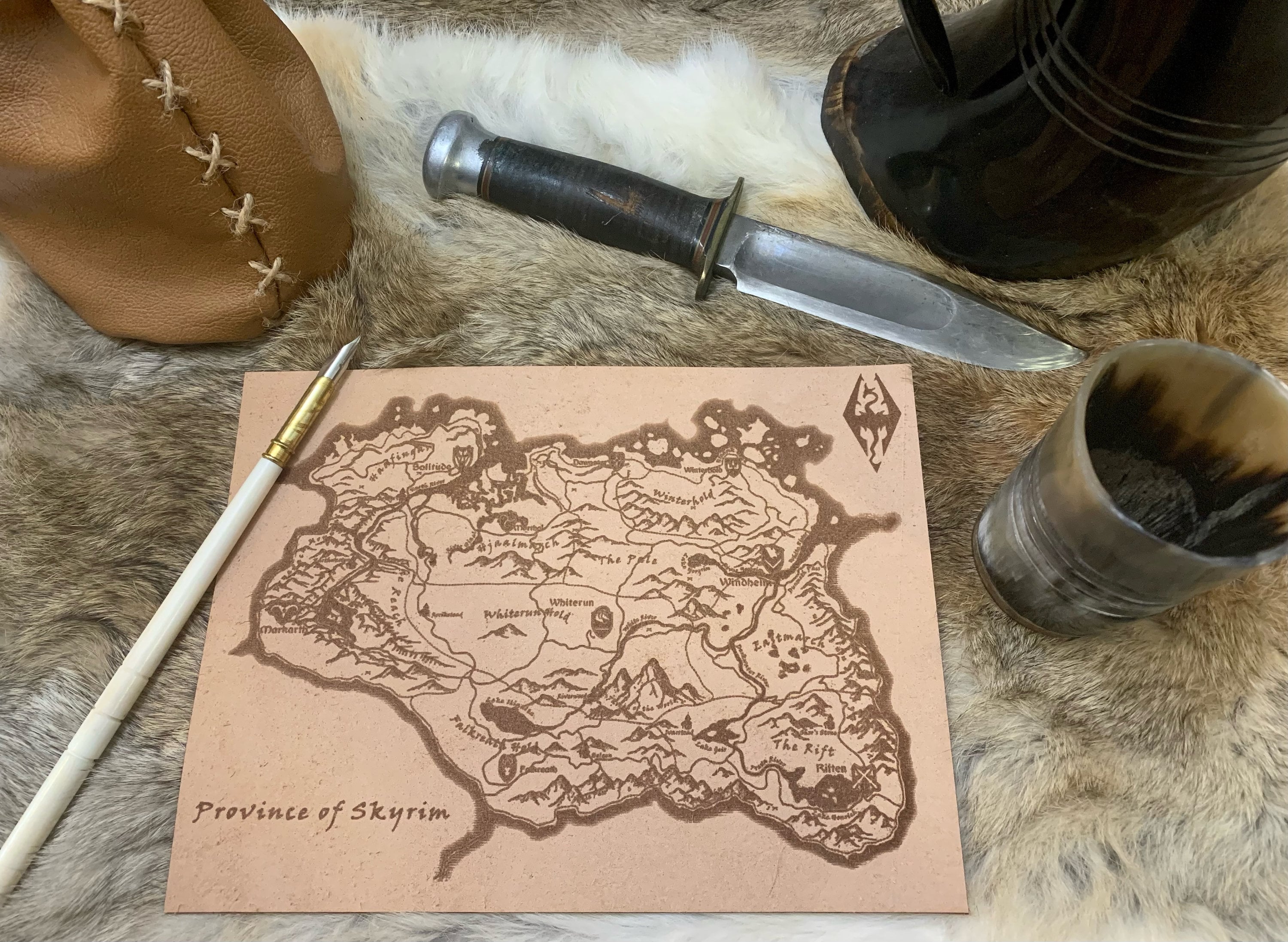 Skyrim Leather Map - Laser Engraved Map - Elder Scrolls Gamer Gift ...