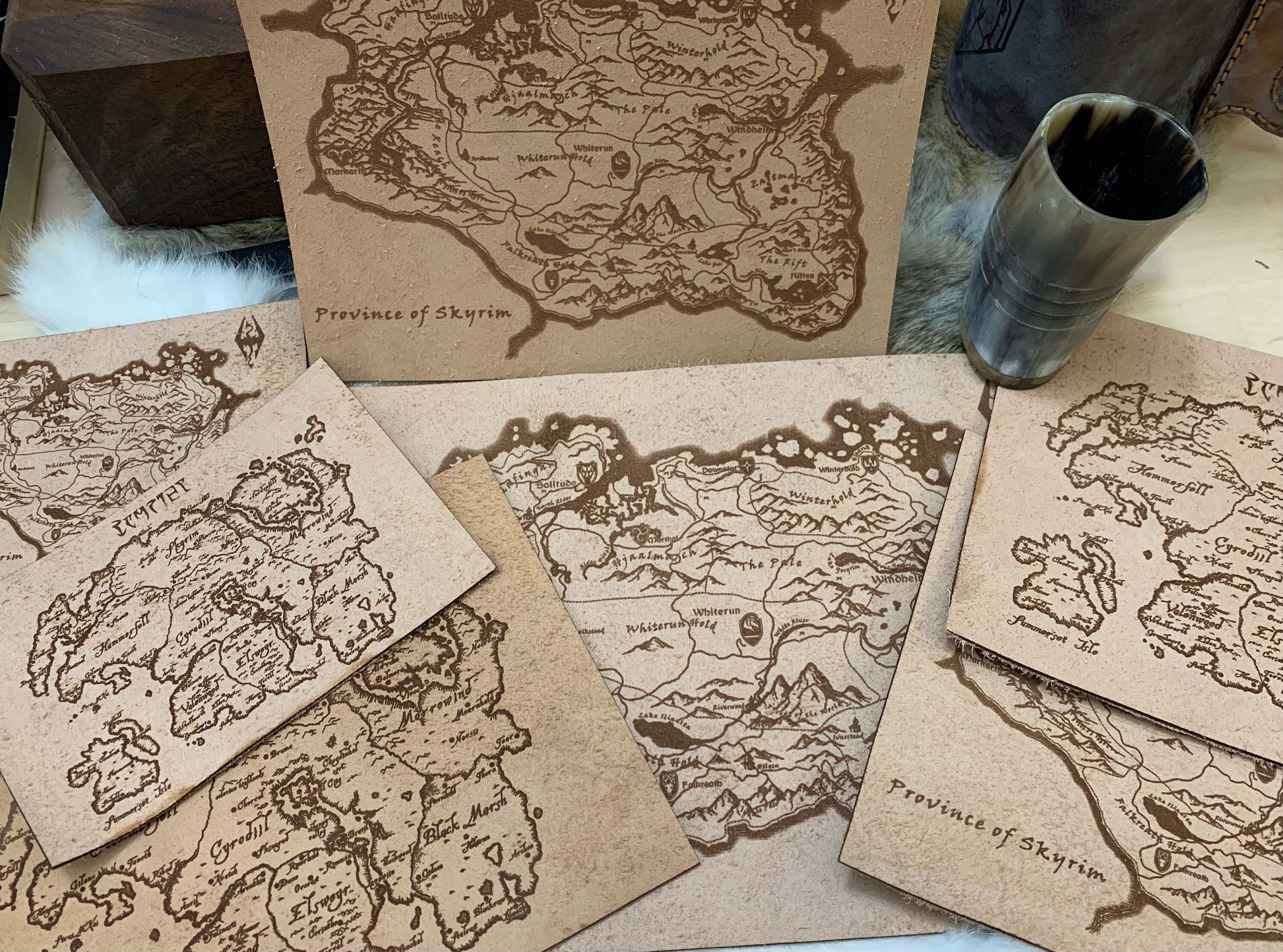 Skyrim Leather Map Laser Engraved Map Elder Scrolls Gamer Gift LARP ...