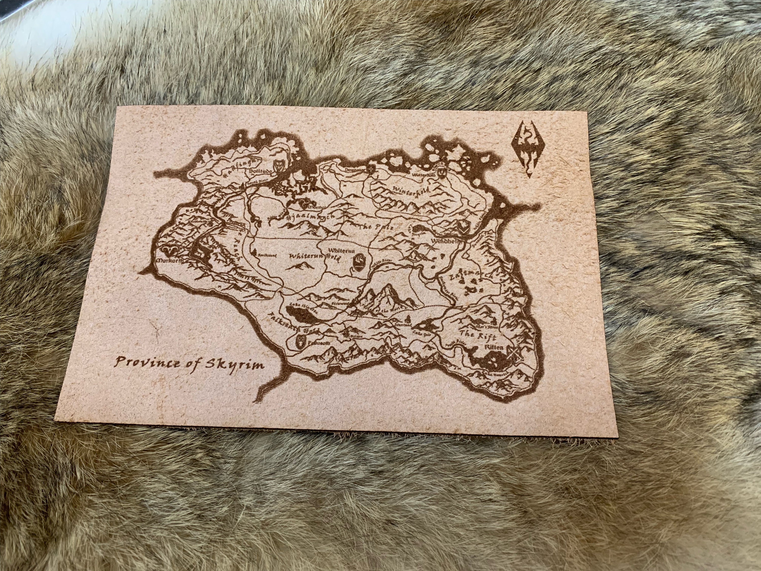 Skyrim Leather Map - Laser Engraved Map - Elder Scrolls Gamer Gift ...