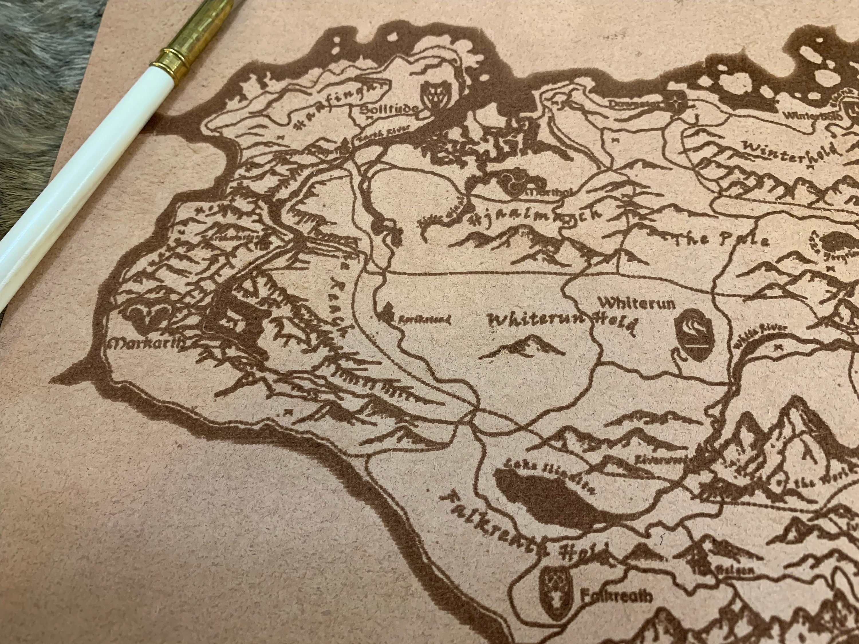 Skyrim Leather Map - Laser Engraved Map - Elder Scrolls Gamer Gift ...
