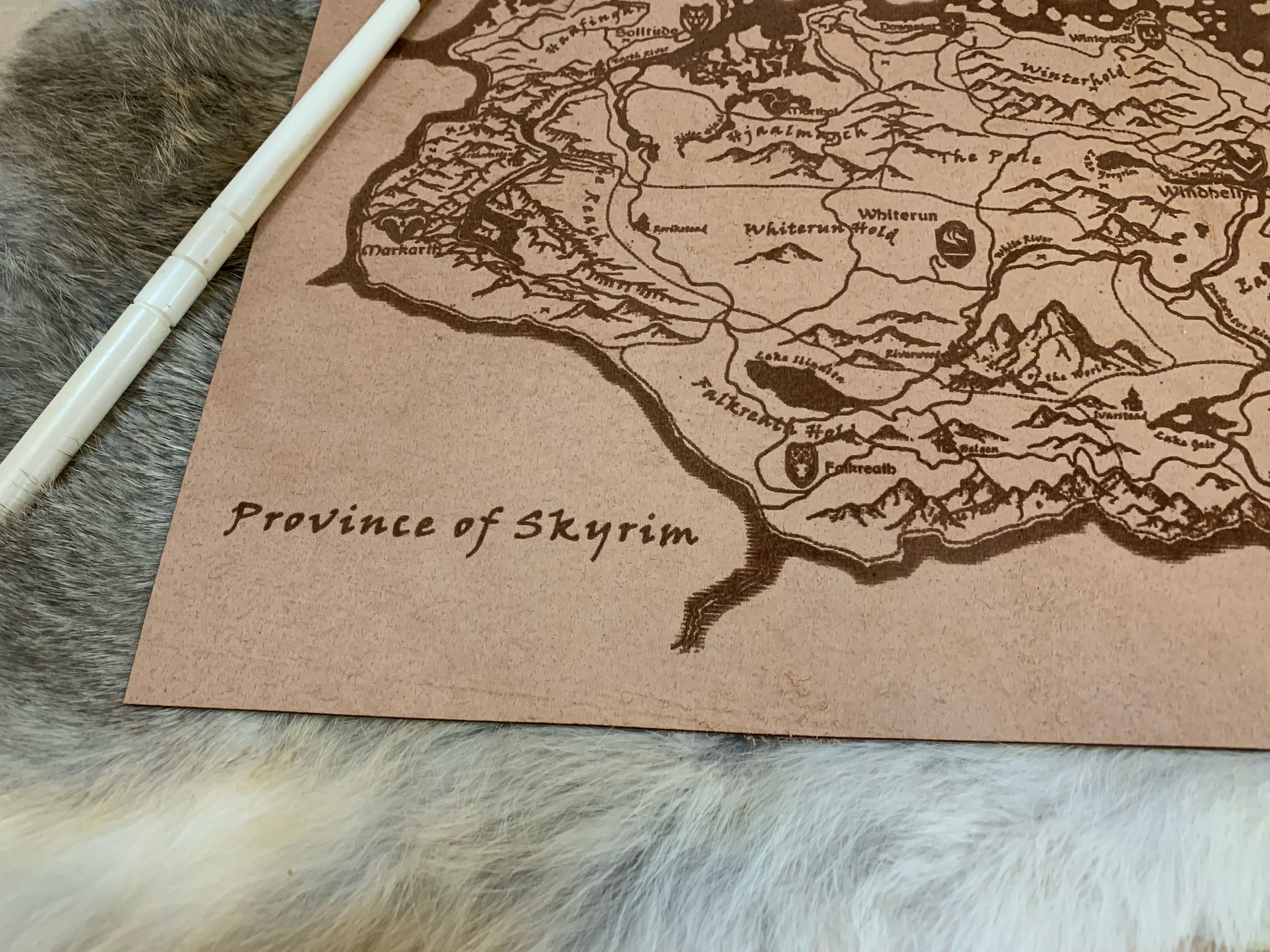 Skyrim Leather Map - Laser Engraved Map - Elder Scrolls Gamer Gift ...