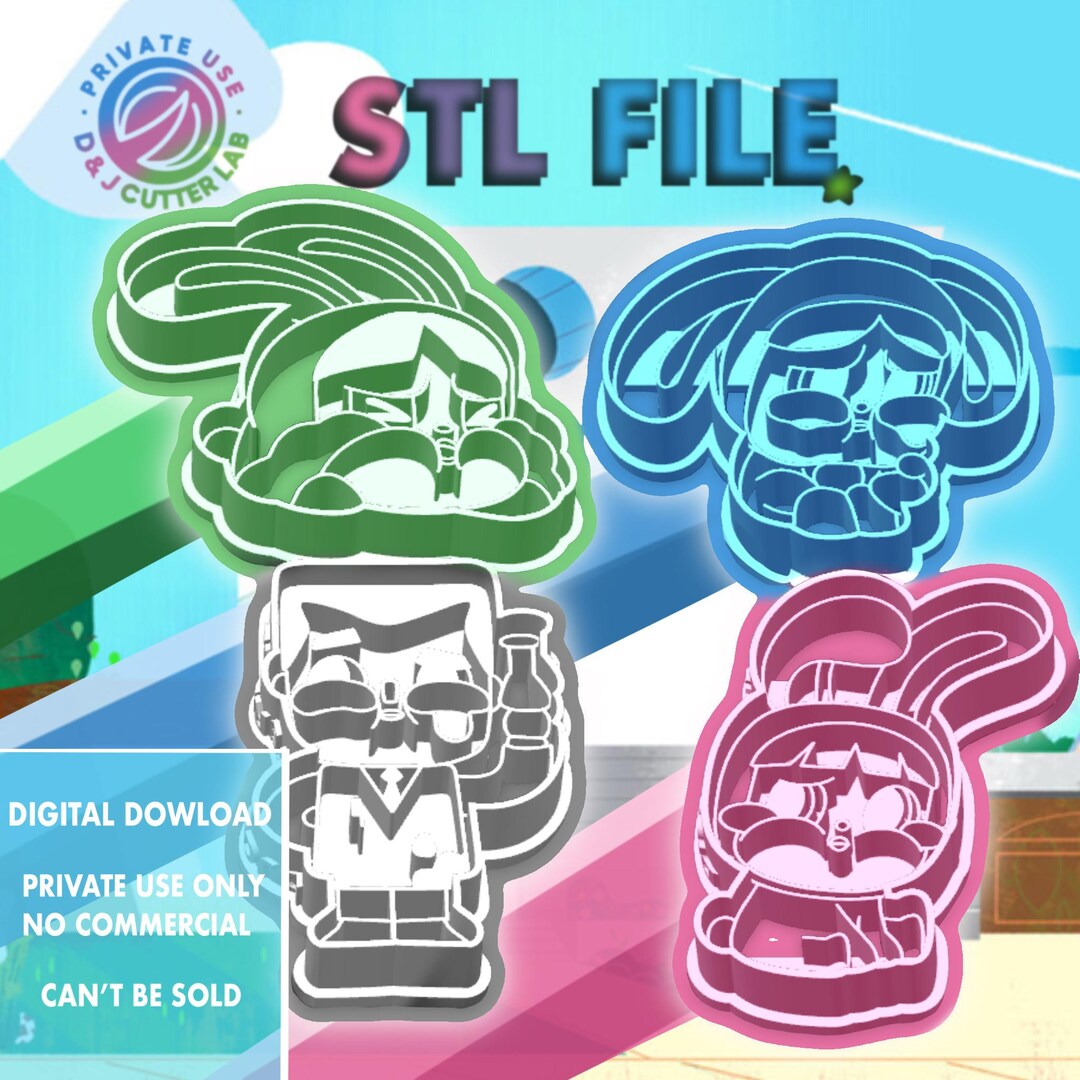 Printable STL File Featuring the Powerpuff Girls and Professor in a ...