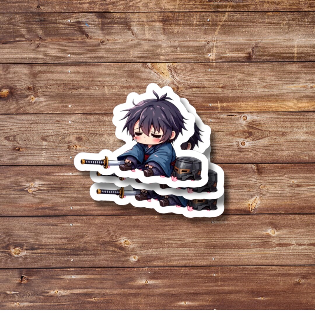 Chibi Defeated Samurai Sticker Cute Kawaii Anime Sticker Gift Sad Tired ...