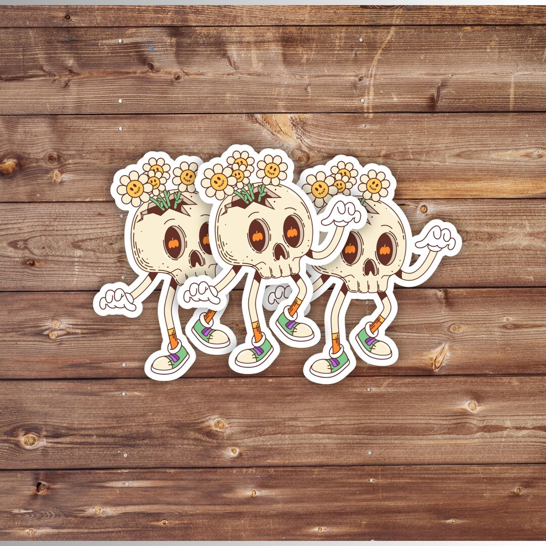 Flower Skull Sticker Aesthetic Floral Skull Sticker Cute Gothic Decor ...