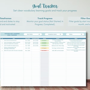 Vocabulary Learning Planner Google Sheets Digital Vocabulary Tracker ...