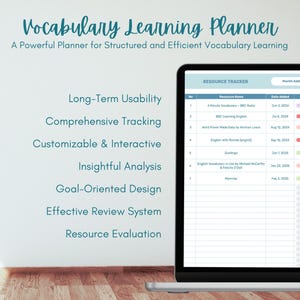 Vocabulary Learning Planner Google Sheets Digital Vocabulary Tracker ...