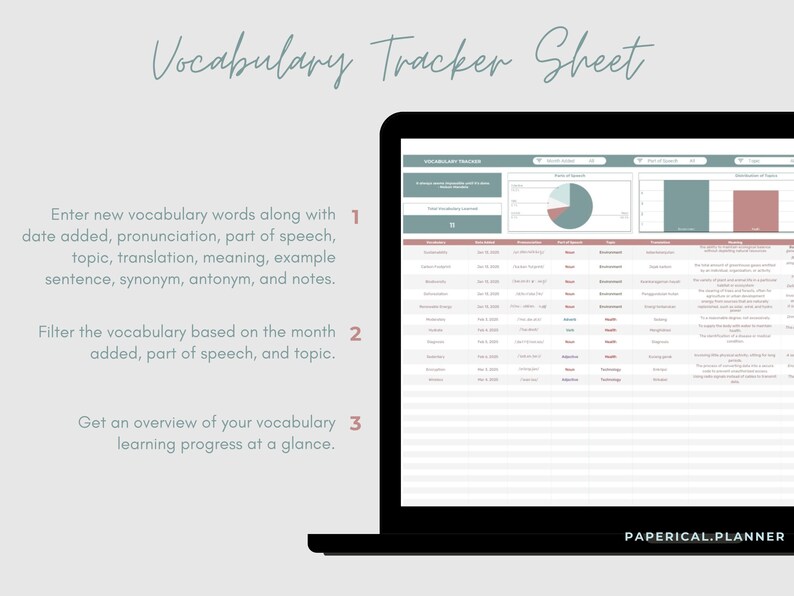 Digital Vocabulary Tracker: Google Sheets Language Learning - Etsy