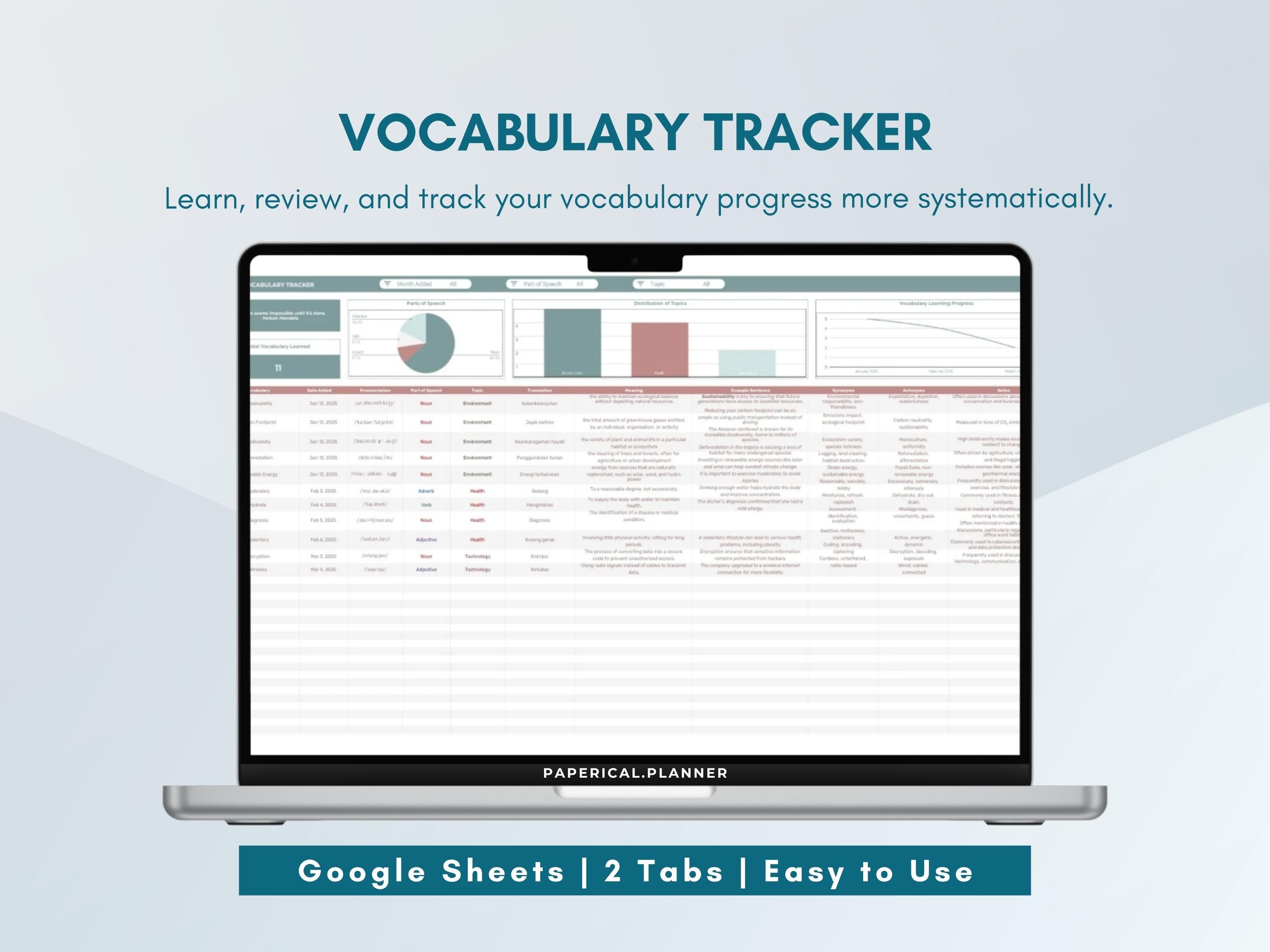 Language Learning: Google Sheets Vocabulary Tracker - Etsy