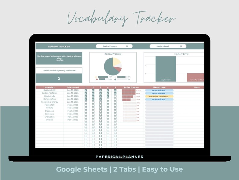 Digital Vocabulary Tracker: Google Sheets Language Learning - Etsy