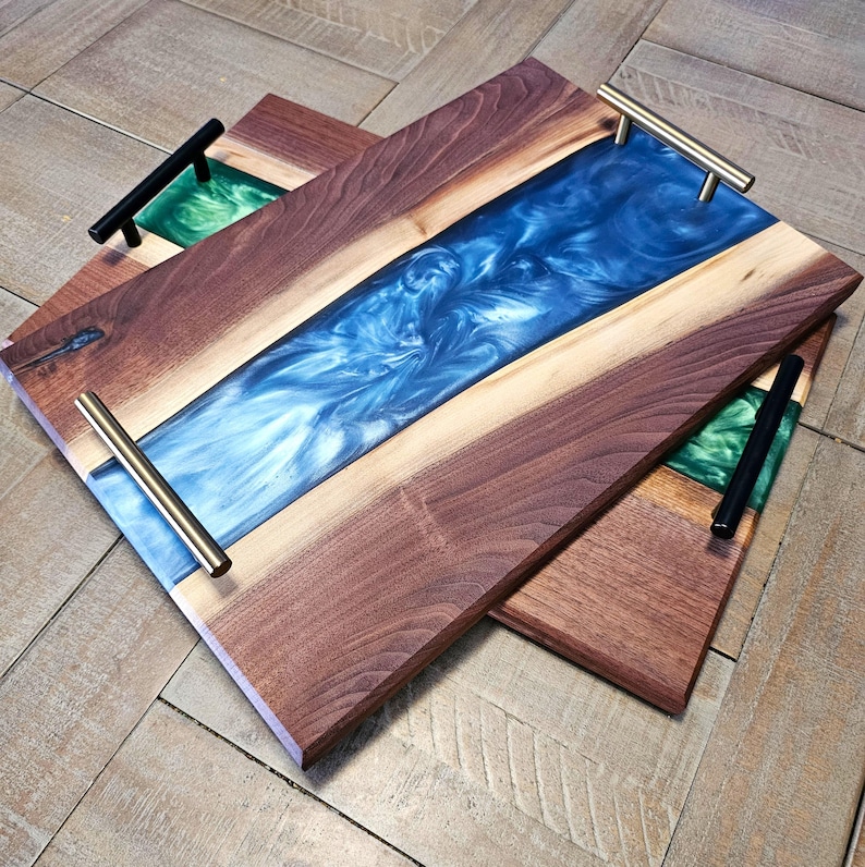 Luxury Handmade Charcuterie Board - Black Walnut Resin River Tray ...