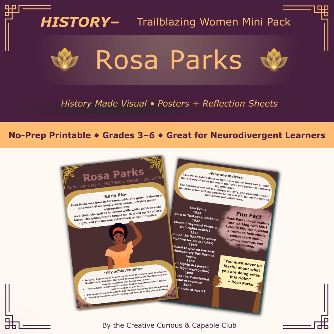 Rosa Parks Printable Poster & Worksheet Pack: Civil Rights History ...
