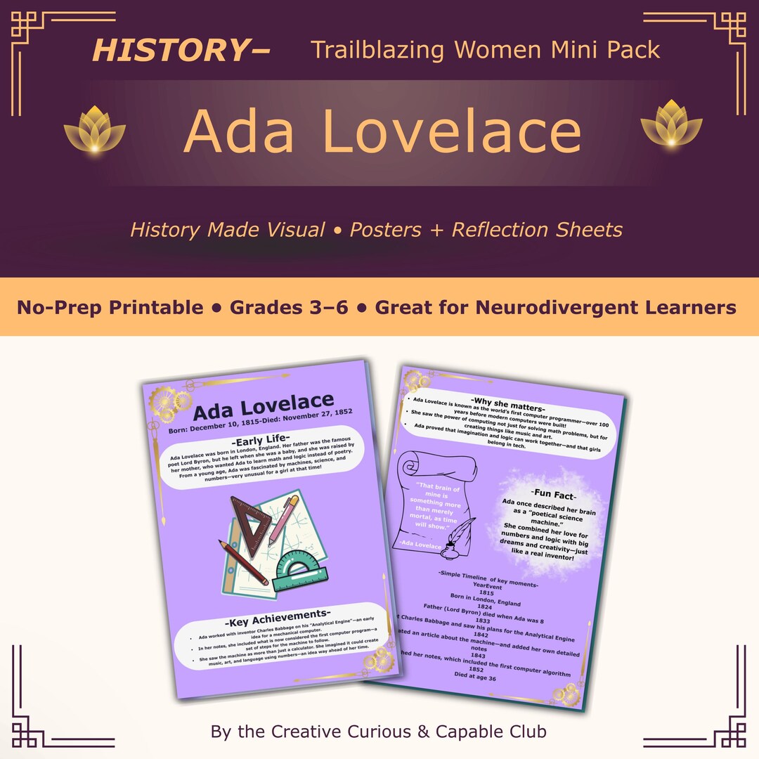 Ada Lovelace Printable Pack: Dyslexia-friendly STEM Learning (PDF ...