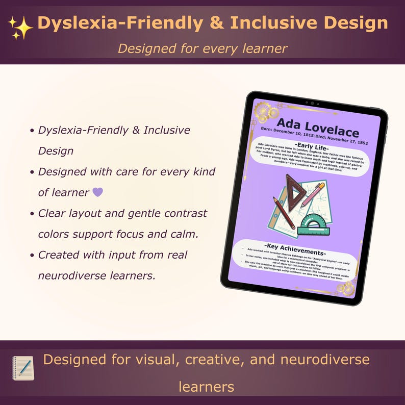 Dyslexia-friendly Ada Lovelace Poster | ADHD STEM History Printable ...