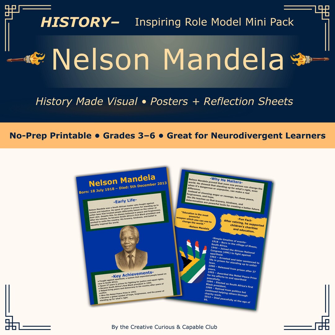 Nelson Mandela Printable Fact Sheet & Reflection Activity | Educational ...