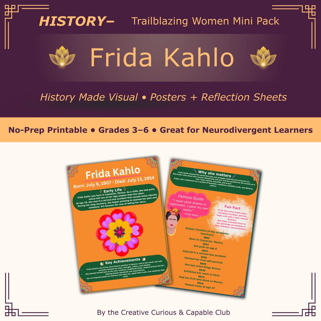 Frida Kahlo Printable Mini Pack: Homeschool Art Activities (PDF ...