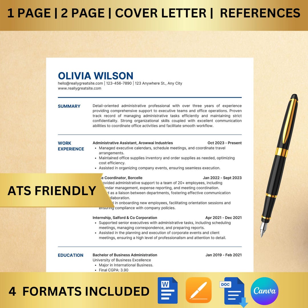 ATS Friendly Resume Template , Editable in Canva, Word, Google Docs ...