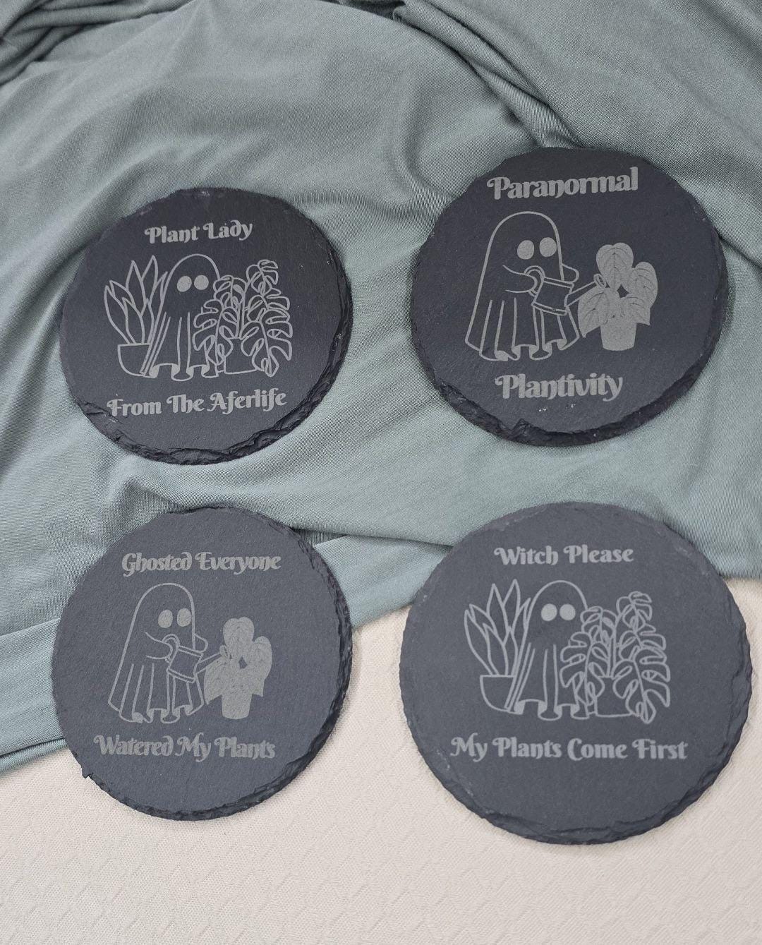 Plant Ghost Slate Coasters (round Set of 4) - Etsy