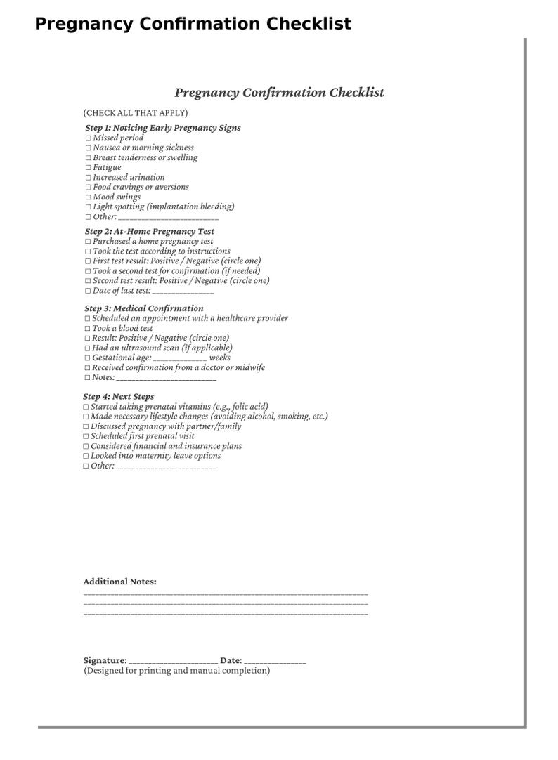 Pregnancy Confirmation Checklist - Etsy
