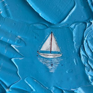 Textured Ocean Painting – Sailboat on Big Waves – Modern Marine Wall ...