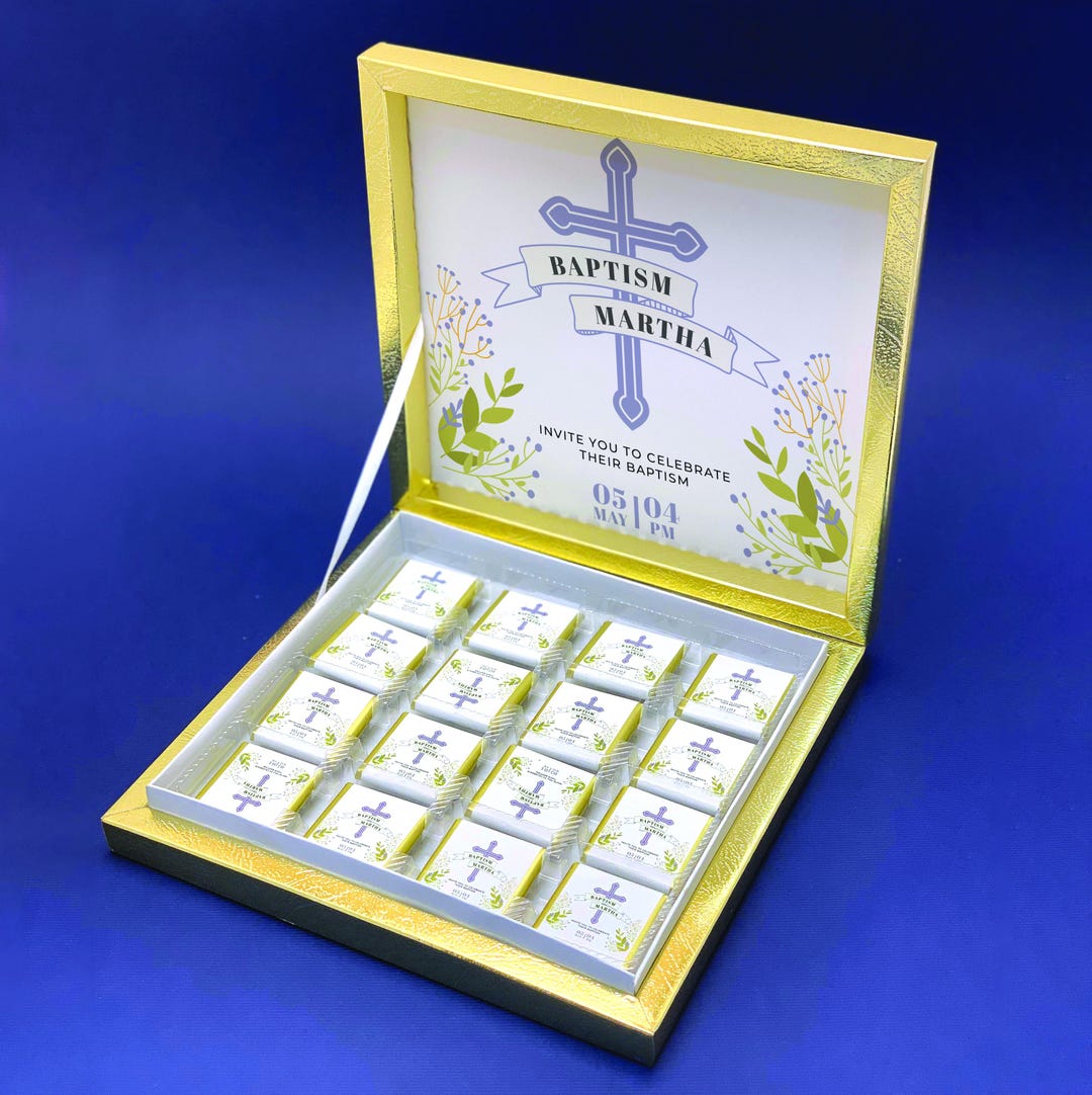 Gold Chocolate Box, Custom Baptism Chocolate, Christening Favor ...