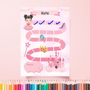 Printable Kid Reward Chart Princess Theme Toddler Development Tool ...