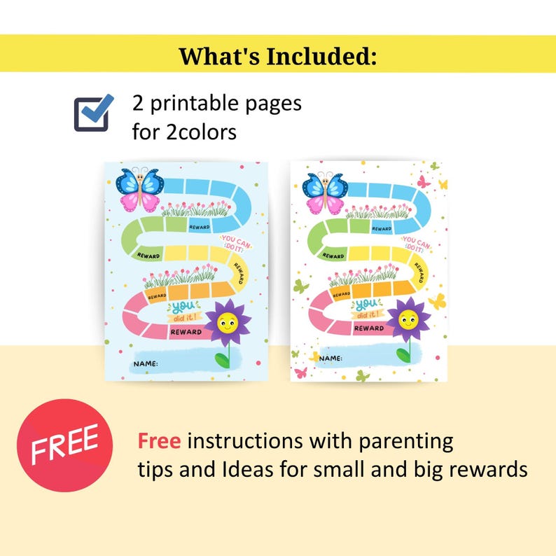 Printable Kids Reward Chart Butterfly Flower Toddler Development Tools ...