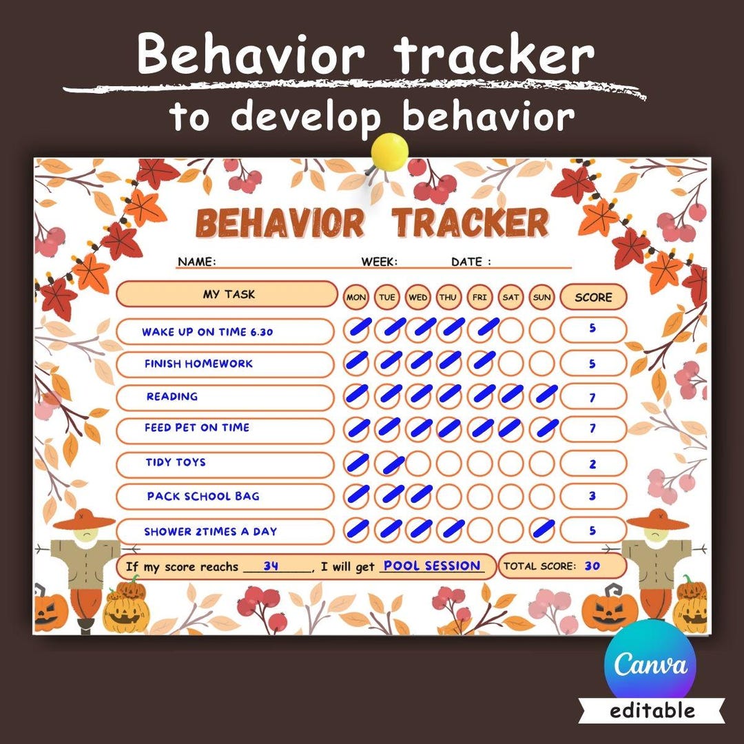 Editable Behavior and Chore Tracker Student Printable Learn Fall Season ...