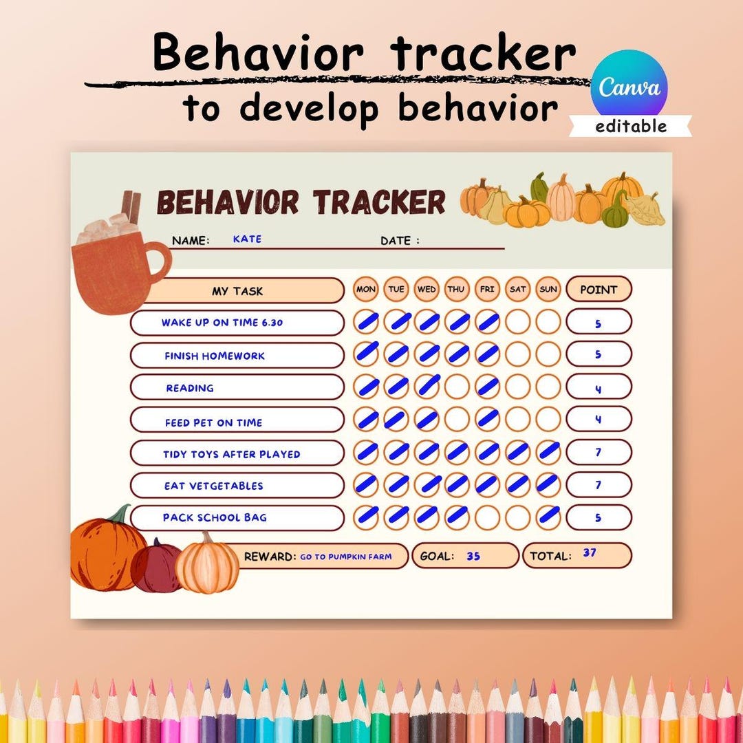 Editable Behavior and Chore Tracker Student Printable Learn Fall Season ...