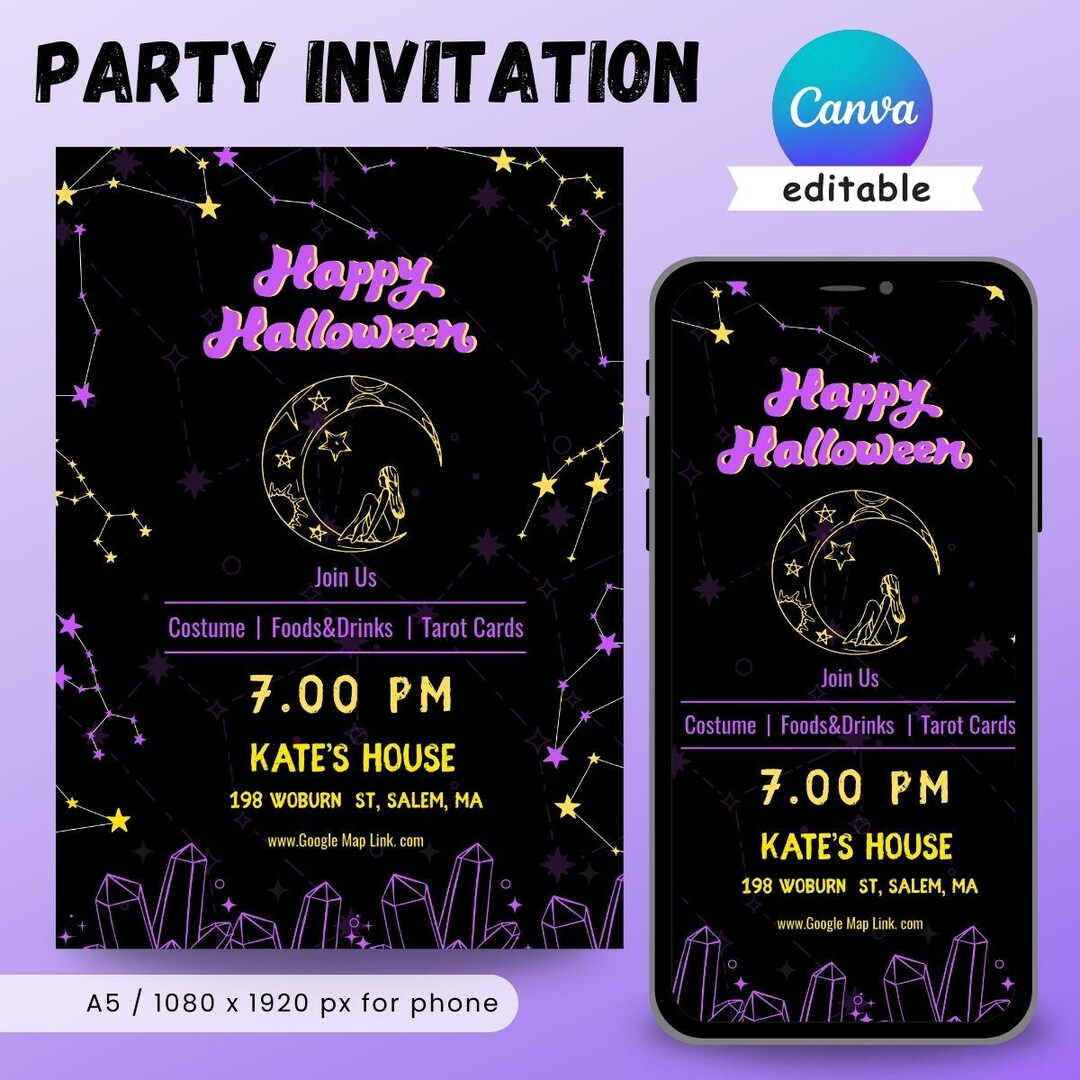 Editable Witch Costume Party Halloween Invitation Halloween Event Party ...