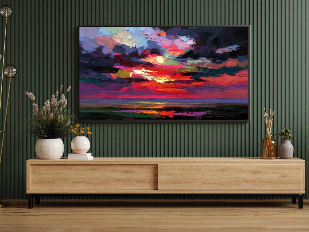 Samsung Frame TV Mockup Sunset Oil Painting Digital Art TV Screensaver ...