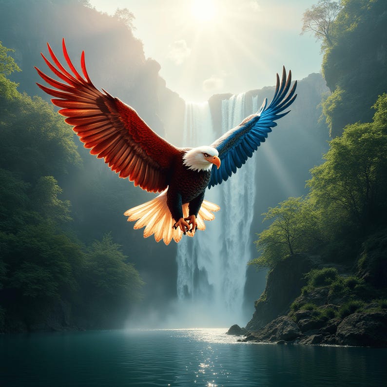 Eagle Waterfall Art – Patriotic Bald Eagle Freedom Print | USA Veterans ...