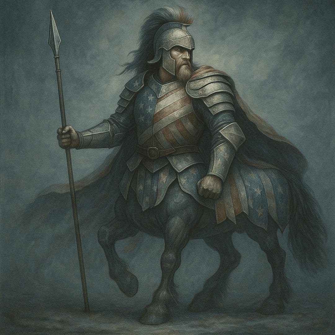 Centaur Warrior Art Patriotic Fantasy Art American Flag Armor Mythic ...