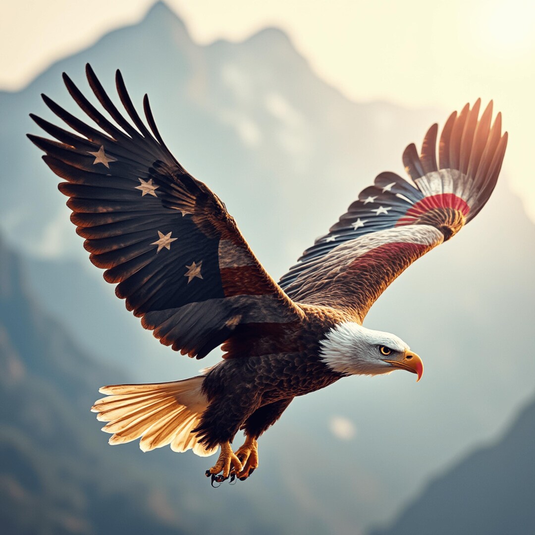 Bald Eagle American Flag Digital Art – Soaring Patriotic Freedom Print, USA Wall Decor for ...