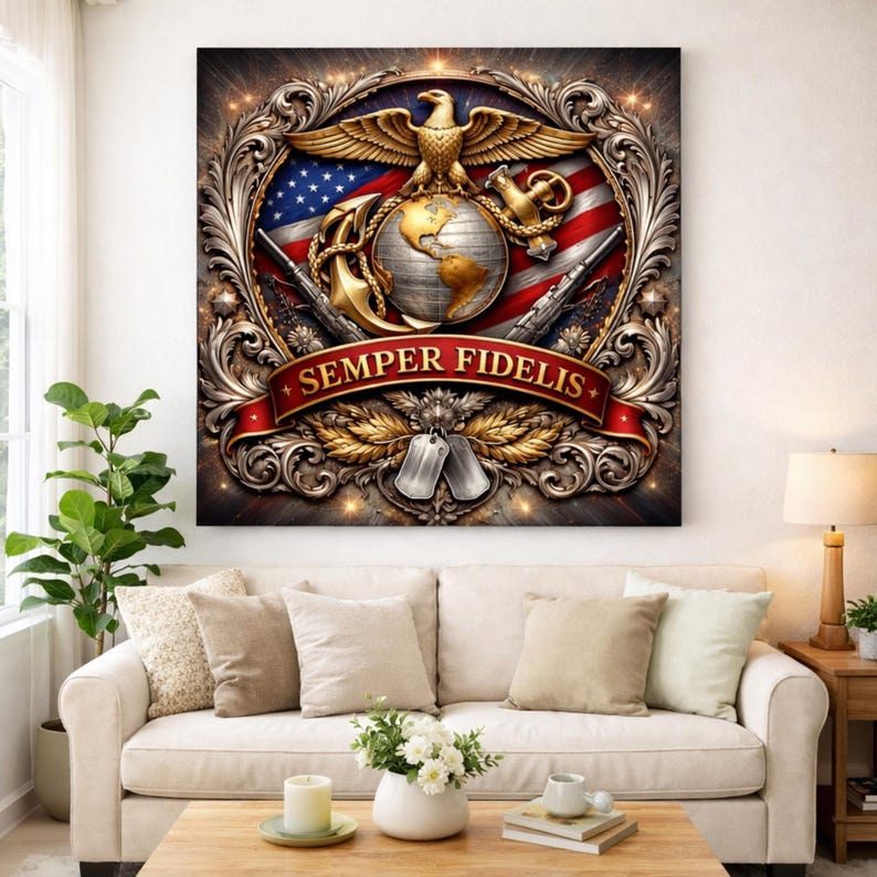USMC Emblem Art – Semper Fidelis Eagle Globe Anchor Patriotic Military ...