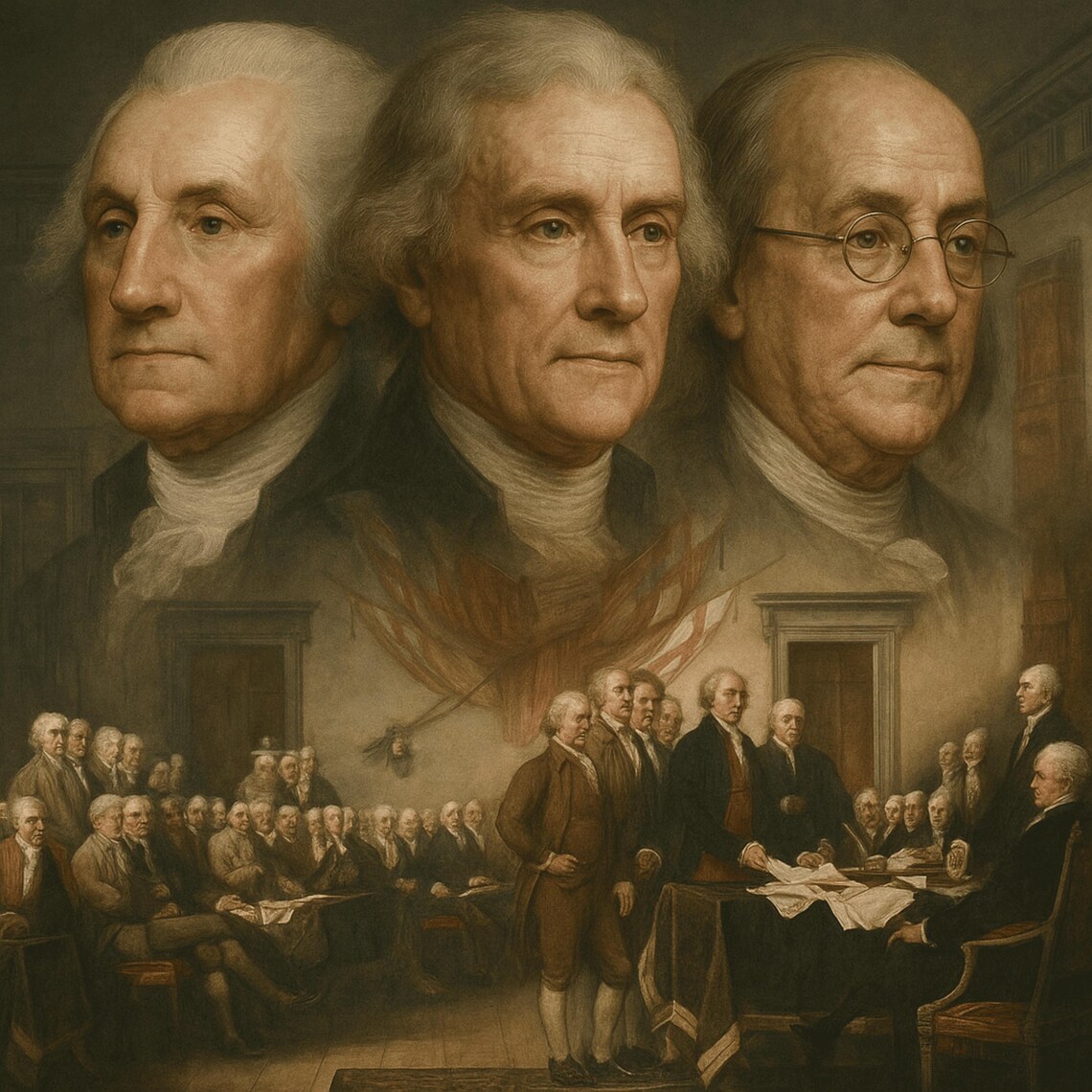 Founding Fathers, Hyper Realistic Double Exposure Wall Print of ...