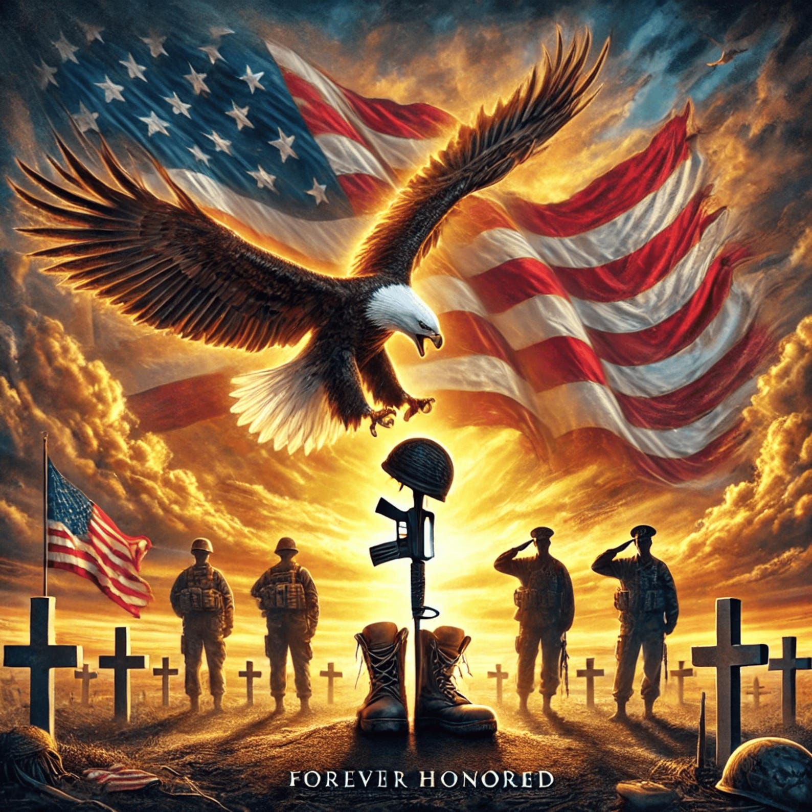 Patriotic Eagle Art – Bald Eagle Military Cemetery Print | Veterans Day ...