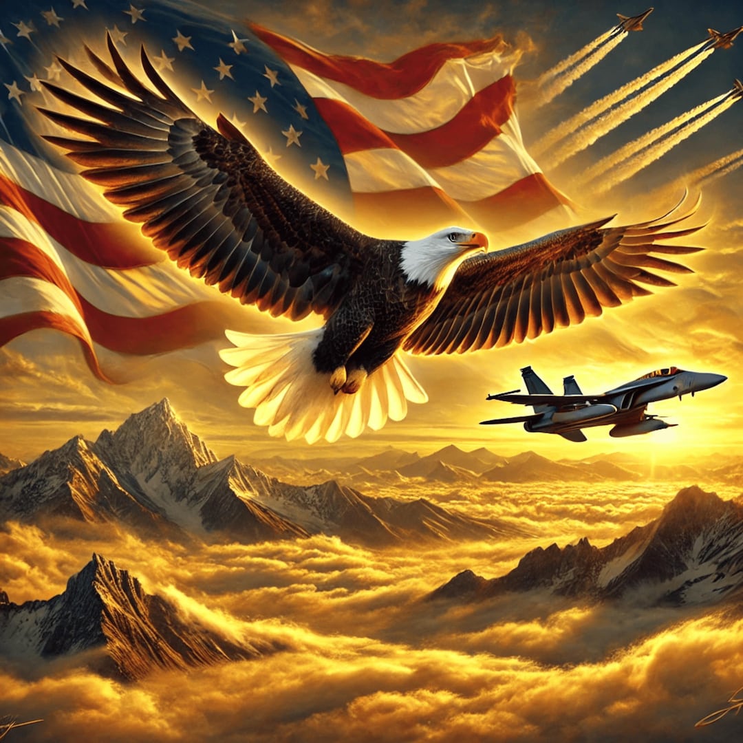 Air Force Wall Art – Patriotic Eagle and Fighter Jets Print | Veterans ...