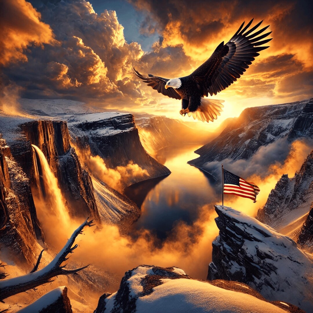 Patriotic Eagle Art – Bald Eagle and American Flag Canyon Print | USA ...