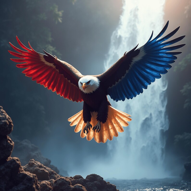 Eagle Waterfall Art – Patriotic Bald Eagle Freedom Print | USA Veterans ...