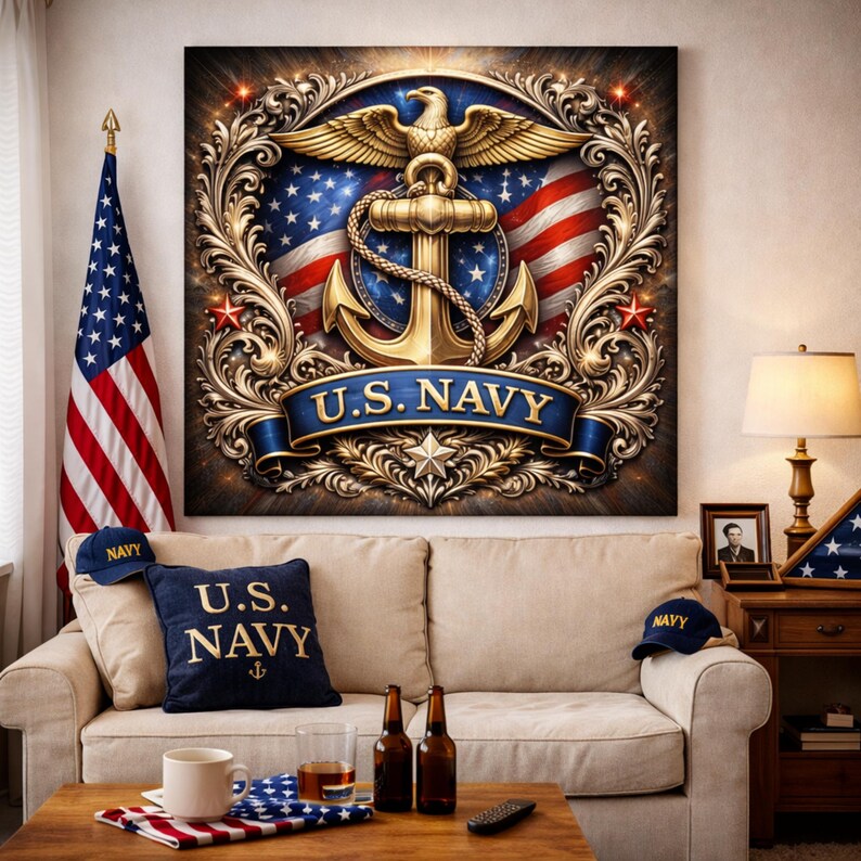 Navy Anchor Art – U.S. Navy Eagle Emblem Patriotic Military Wall Decor ...