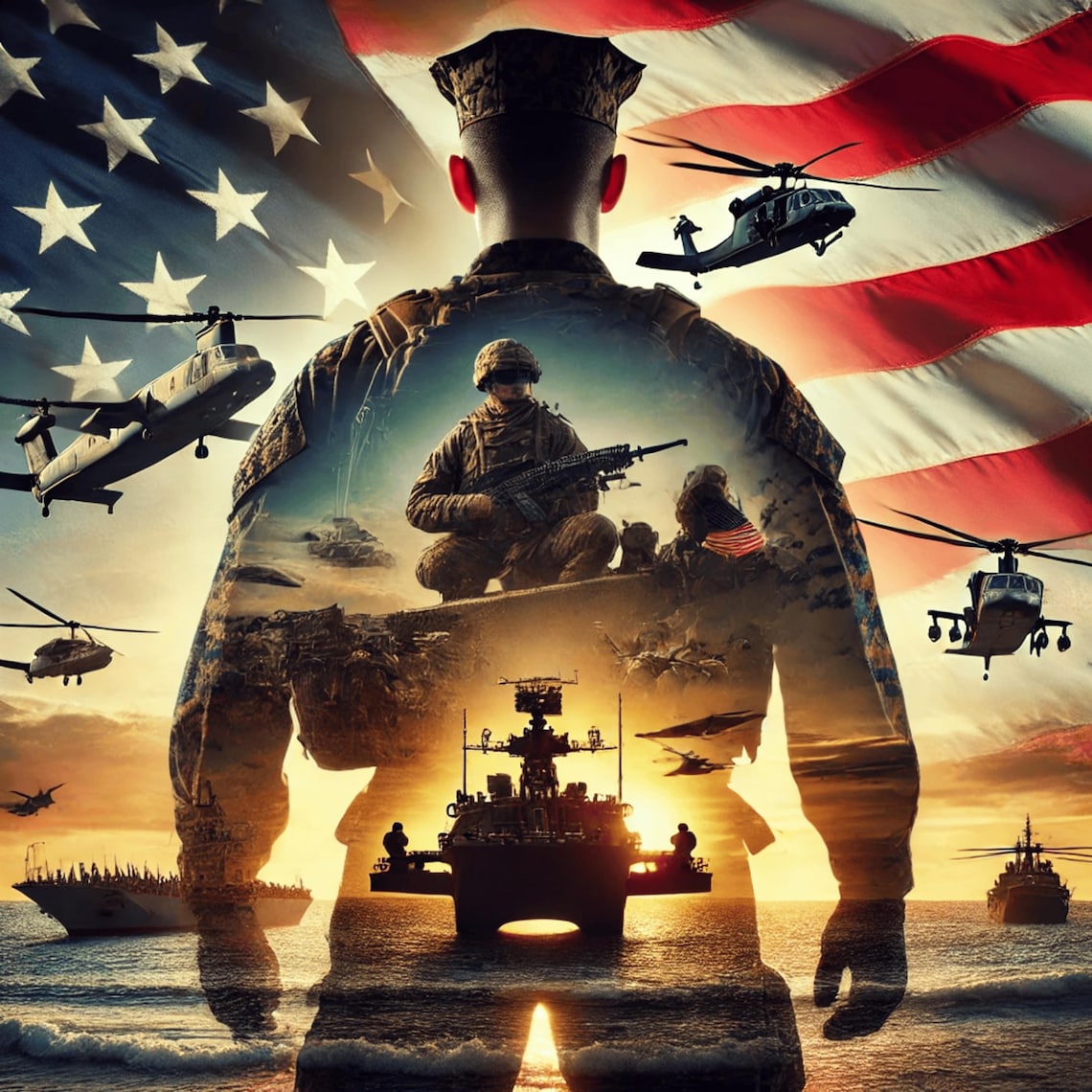 Military Tribute Digital Art | Patriotic Soldier & American Flag Print | Armed Forces Wall Decor ...