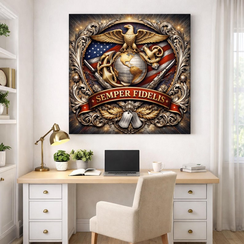 USMC Emblem Art – Semper Fidelis Eagle Globe Anchor Patriotic Military ...