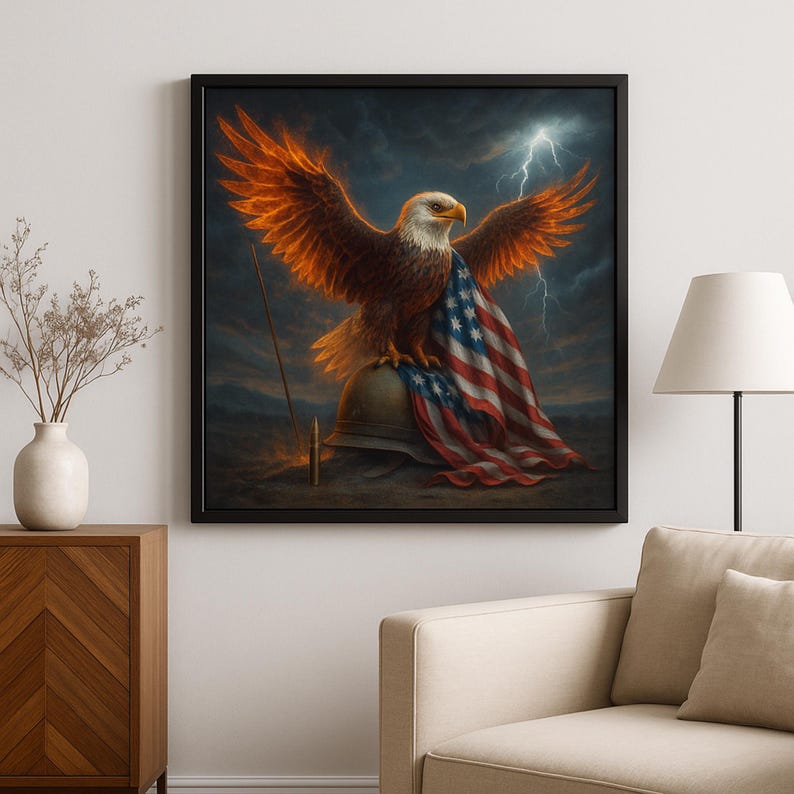 Patriotic Eagle Art – American Flag Lightning Wall Print | USA Freedom ...
