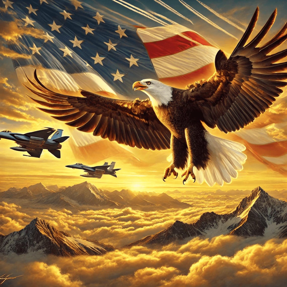 Air Force Wall Art – Patriotic Eagle and Fighter Jets Print | Veterans ...