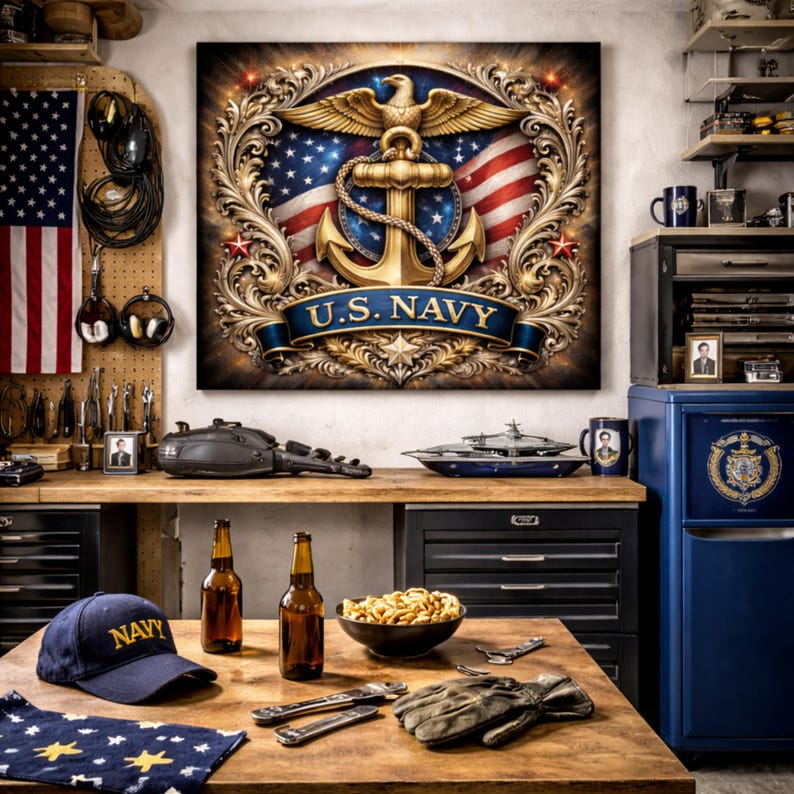 Navy Anchor Art – U.S. Navy Eagle Emblem Patriotic Military Wall Decor ...